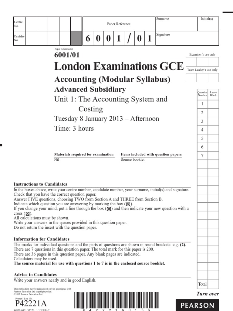 6001 01 Que 20130108 | PDF | Expense | Test (Assessment)