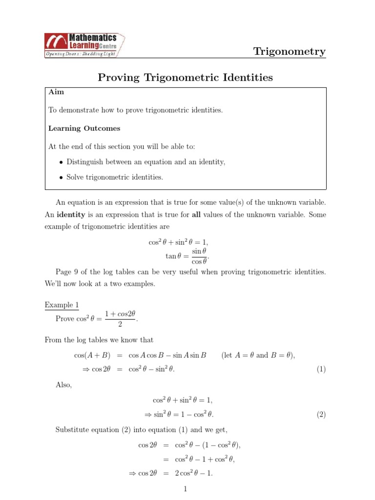 Prove Trig Identities Pdf