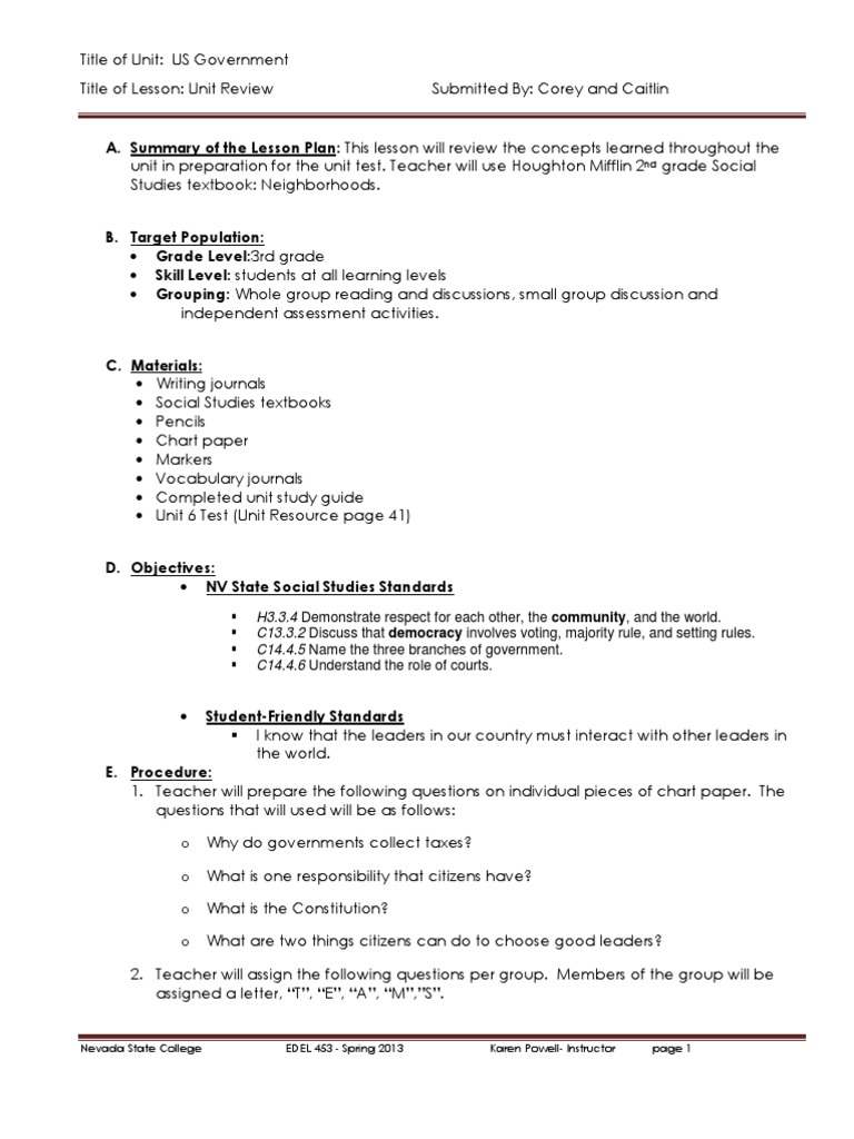 US Government Unit Review Lesson | PDF | Career & Growth