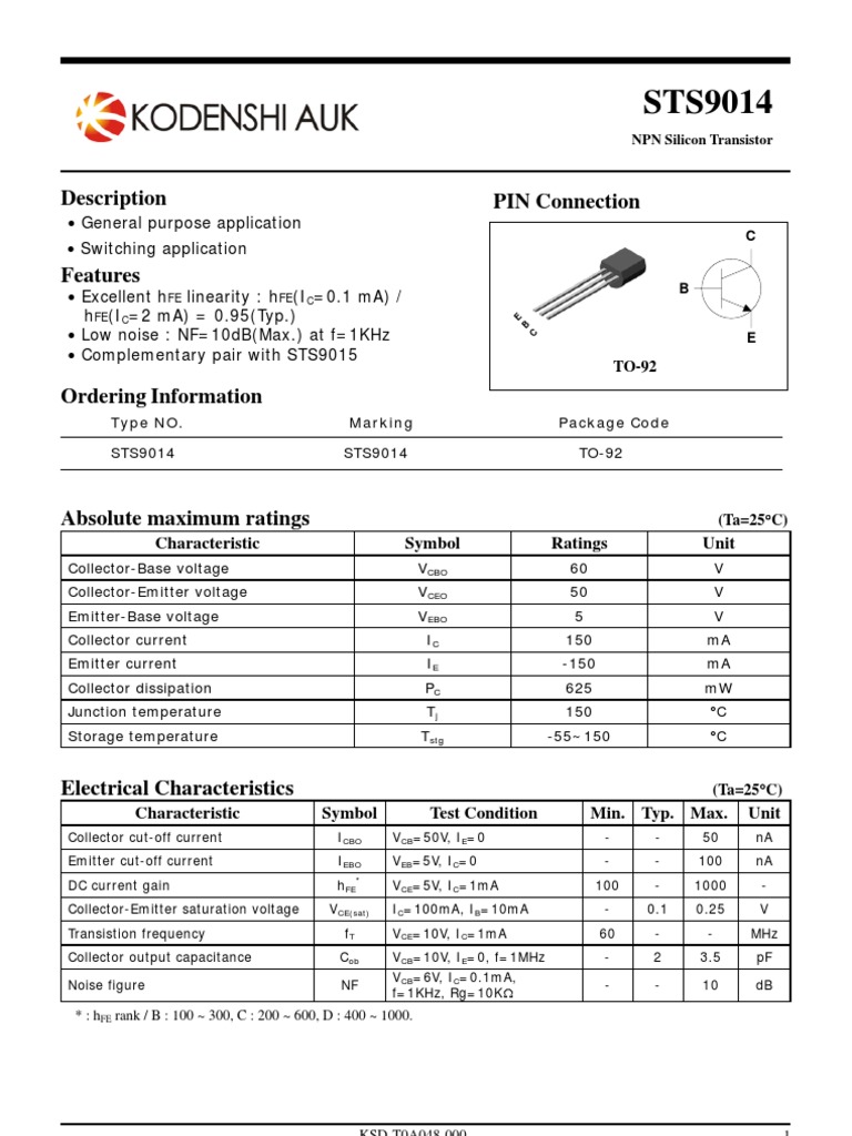 STS9014 NPN Transistor Datasheet | PDF