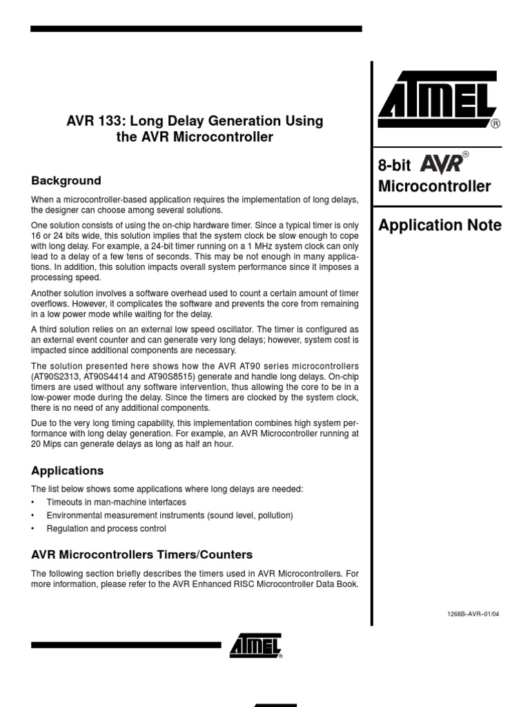 AVR 133: Long Delay Generation Using The AVR Microcontroller | PDF | Timer | Microcontroller