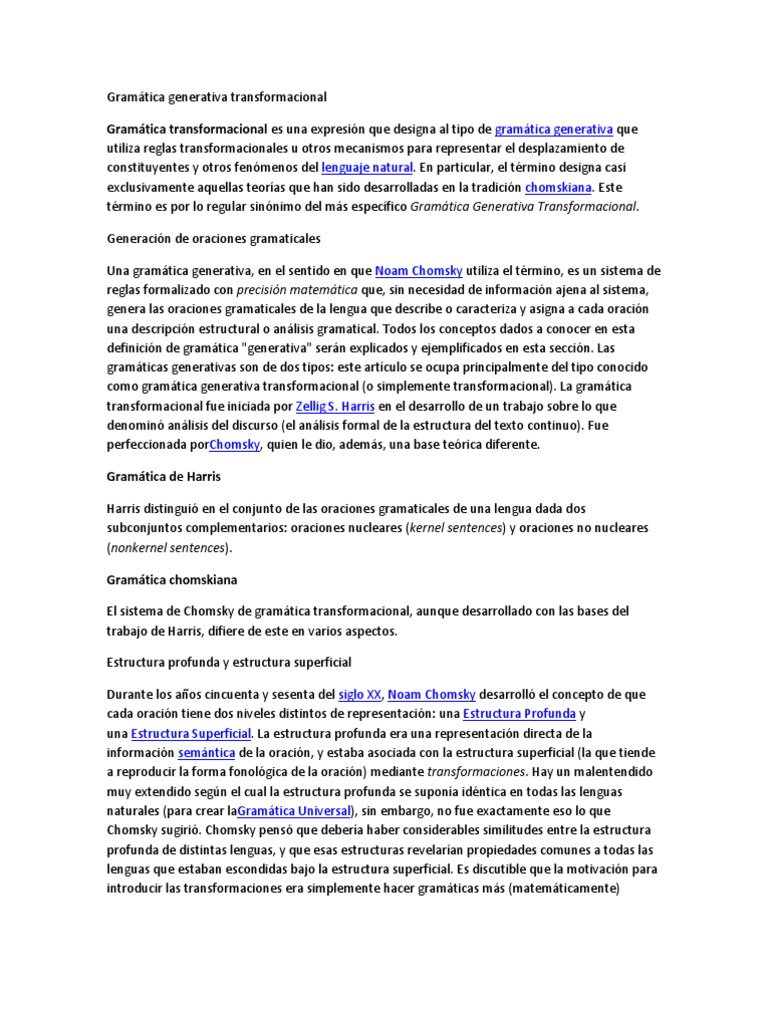 Gramática Generativa Transformacional | PDF | Noam Chomsky | Comunicación