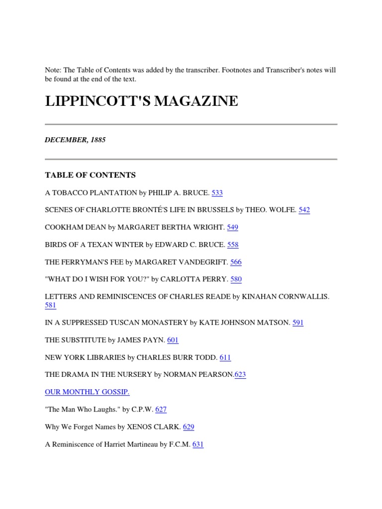 Lippincott Magazine | PDF | Villette (Novel) | Wheat