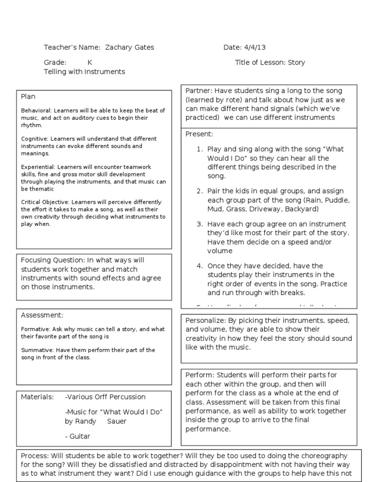 Musical Story Telling (K) | PDF | Learning | Lesson Plan