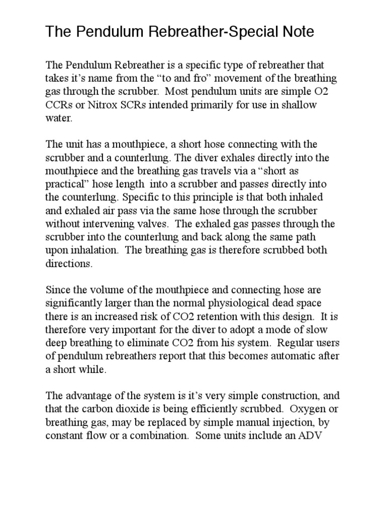 Pendulum Rebreather Article-Insert | PDF | Scuba Diving | Chemical Industry
