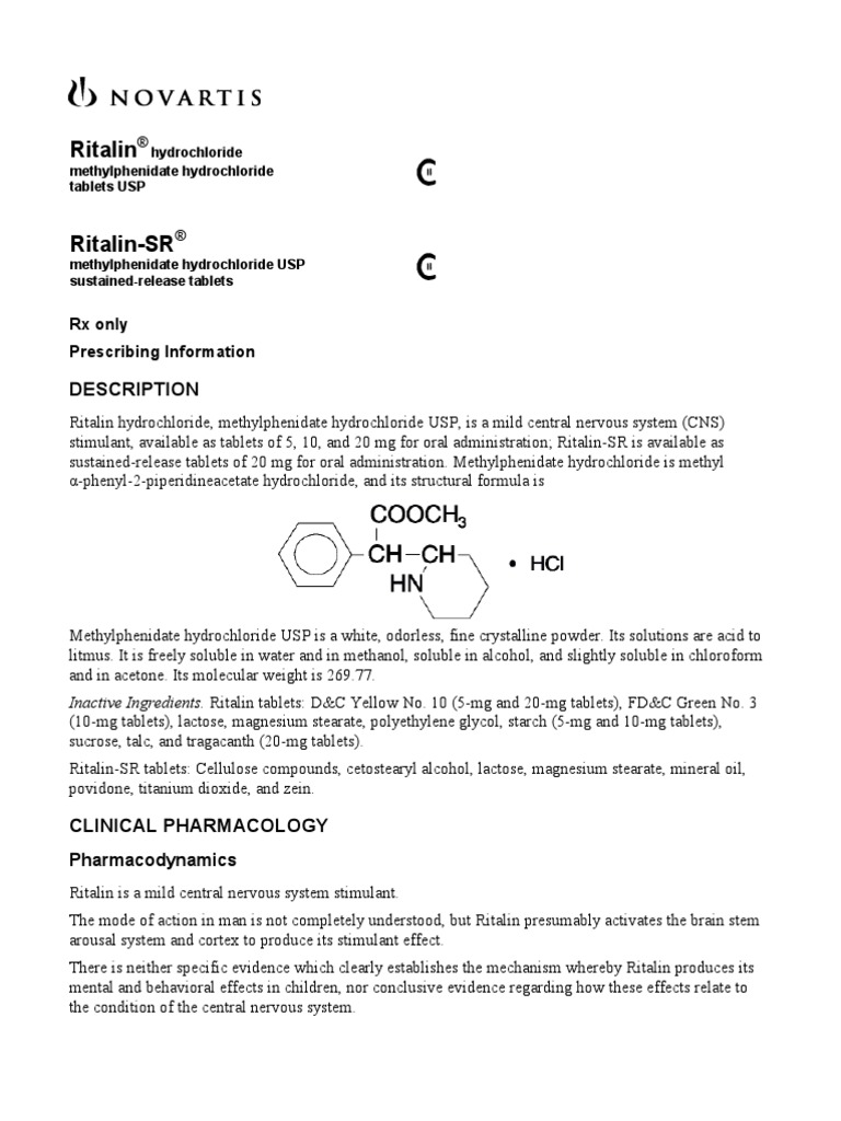 Ritalin Ritalin SR | PDF | Stimulant | Attention Deficit Hyperactivity ...