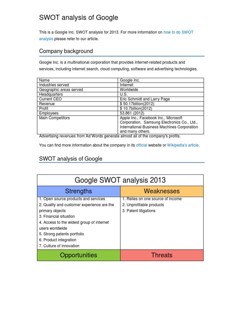 Google Swot Analysis | PDF | Google | Online Advertising