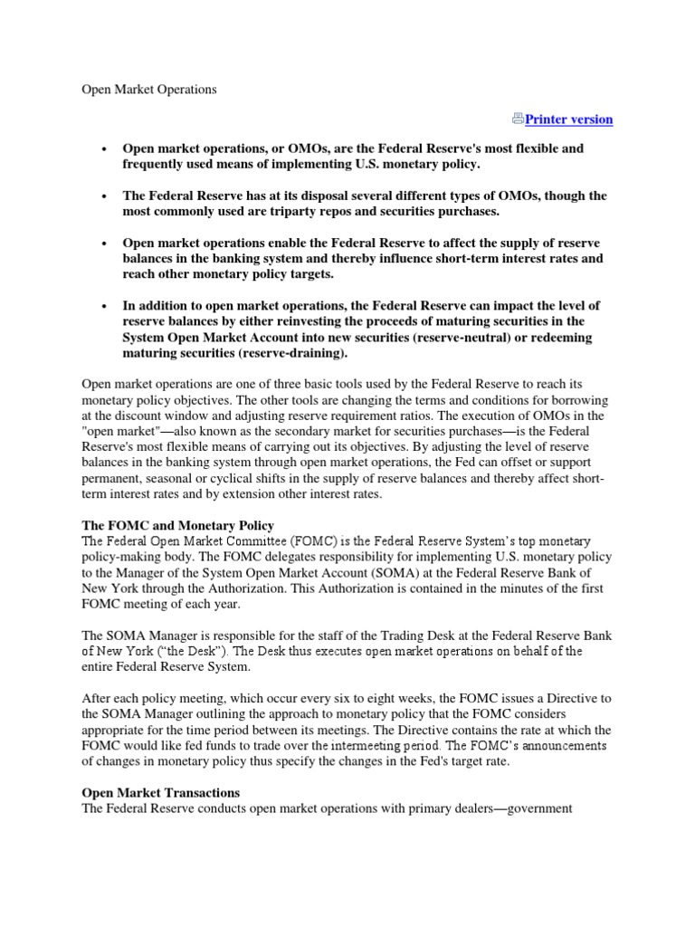 Managing Monetary Policy Through Open Market Operations: How the ...