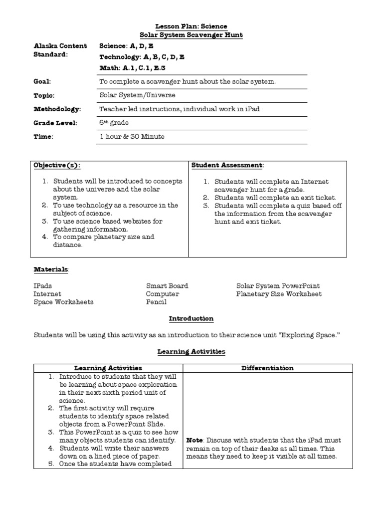 6th Grade Solar System Unit