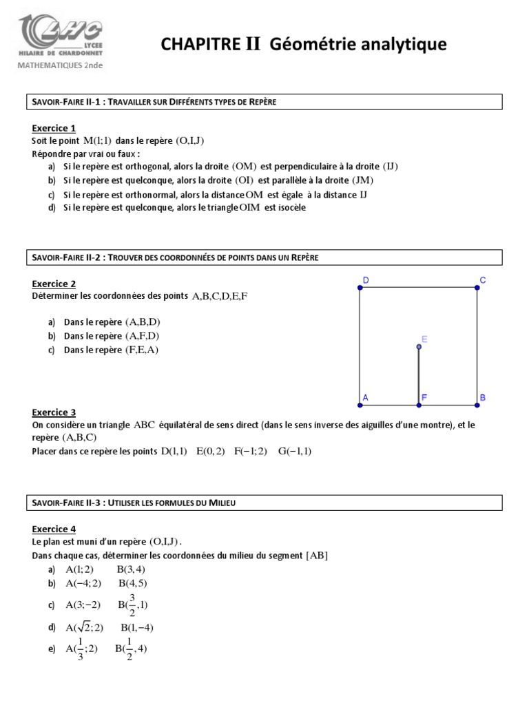 Exercices de géométrie analytique | PDF