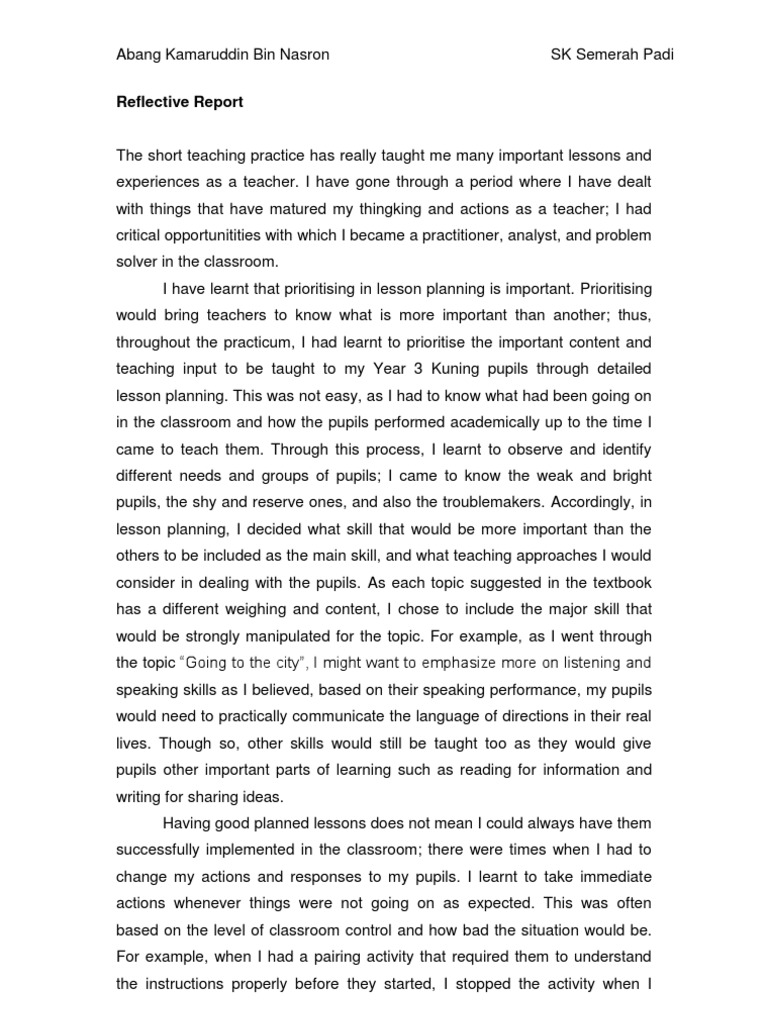 Reflection Practicum | PDF | Classroom | Teachers Reflection Practicum | PDF | Classroom | Teachers