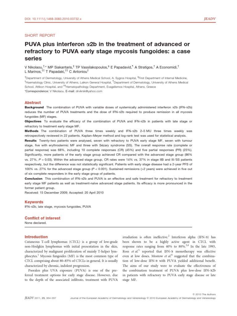 PUVA Plus Interferon A2b in The Treatment of Advanced or Refractory To ...