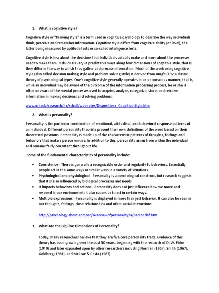 Understanding Cognitive Style and Personality | PDF | Cognitive ...