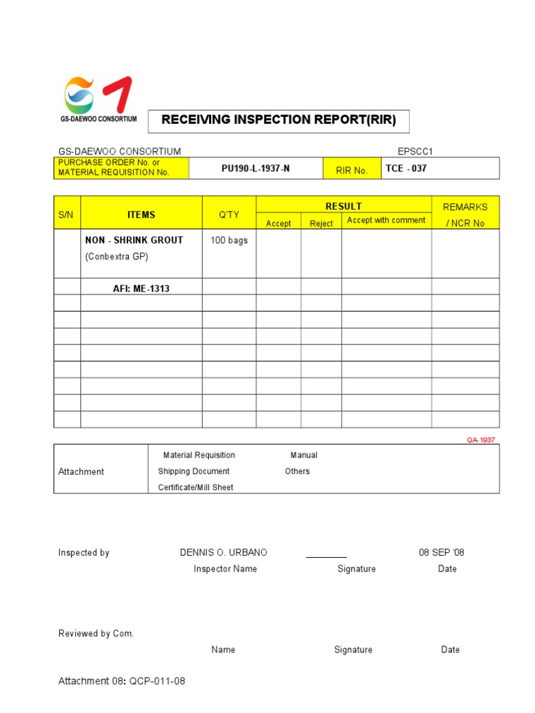 Material Receiving Form | PDF
