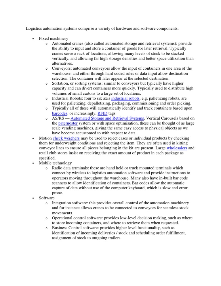 Logistics Automation Systems | PDF | Barcode | Logistics