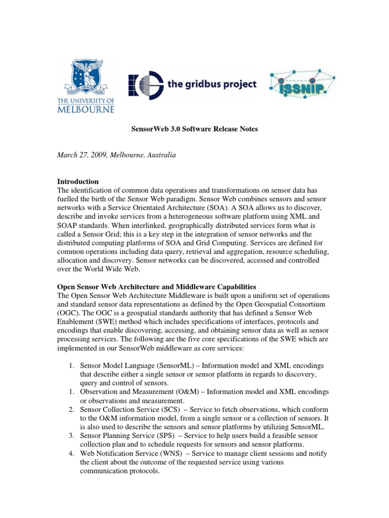 SensorWeb 3.0 Release Notes Summary | PDF | Service Oriented ...