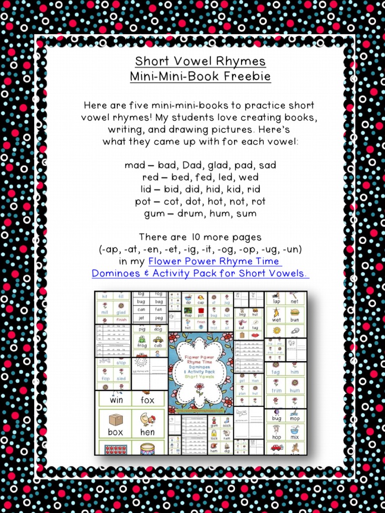 Short Vowel Rhymes Mini-Books | PDF