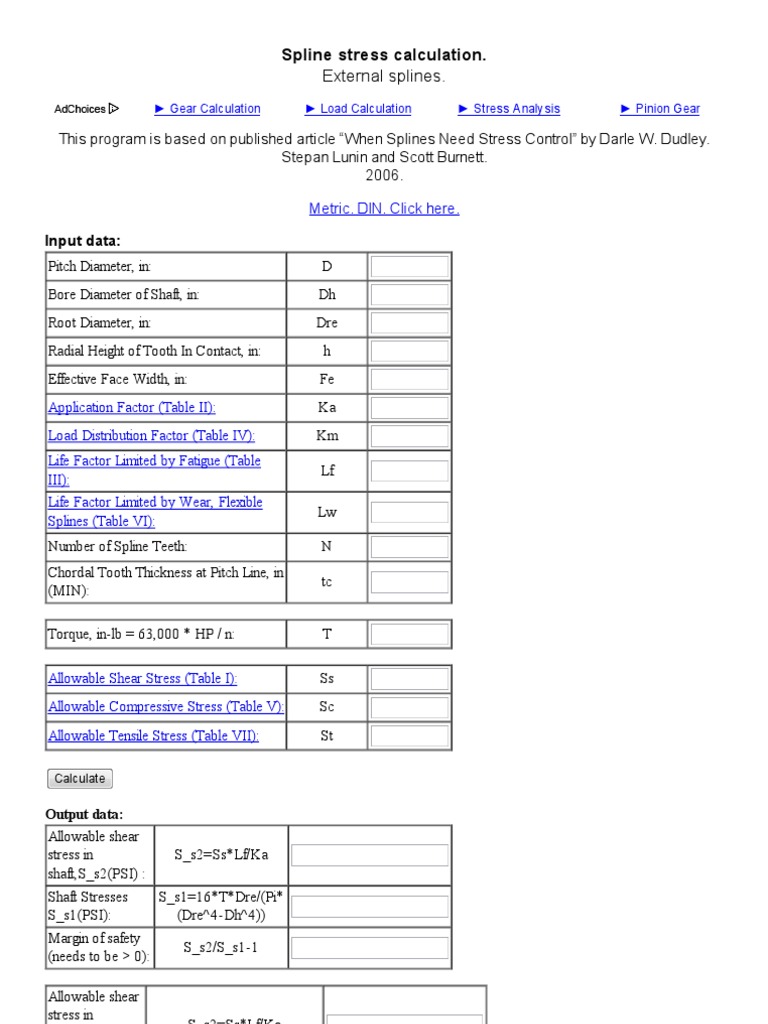 Spline Stress Calculation Guide | PDF