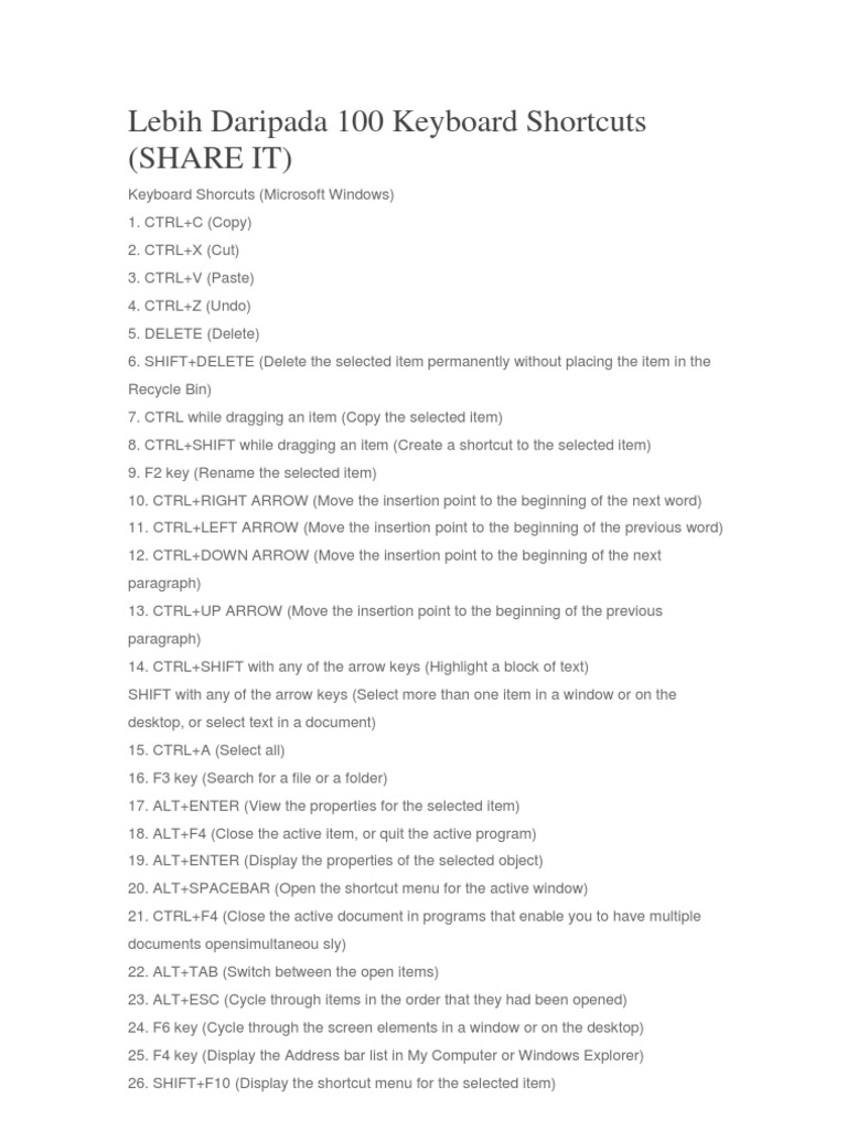 Lebih Daripada 100 Keyboard Shortcuts | PDF | Command Line Interface ...