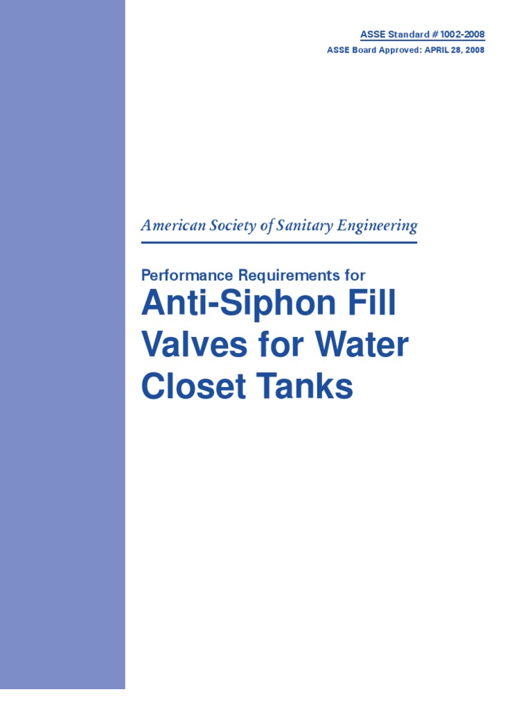 ASSE 1002-2008 Anti-Siphon Fill Valves For Water Closet Tanks | PDF ...