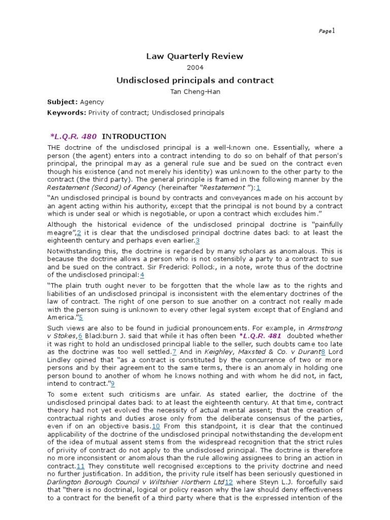 Article For Commercial Law - Undisclosed Principals | PDF | Law Of ...