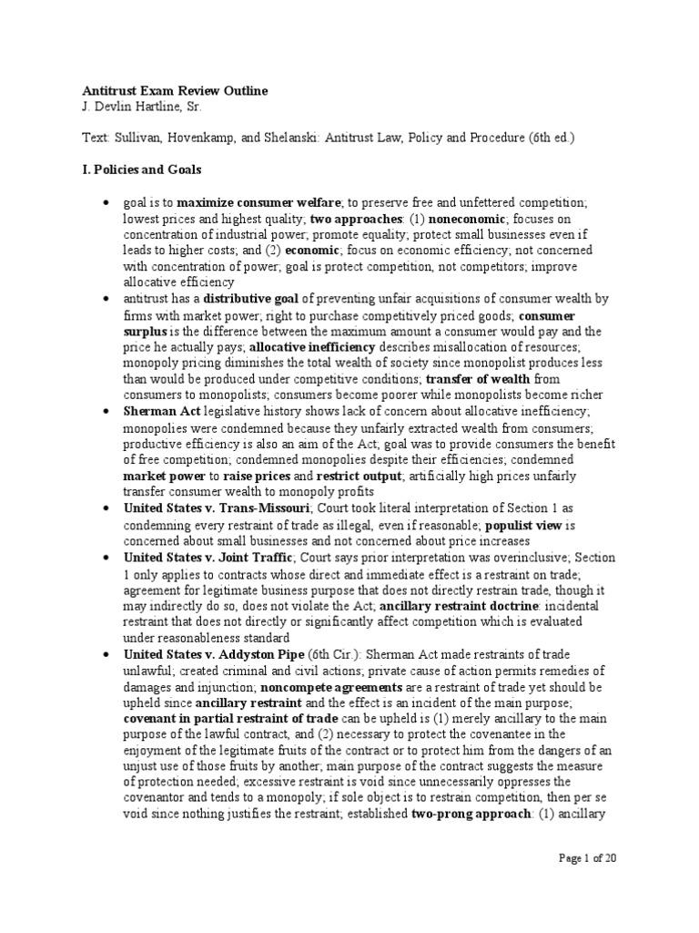 Antitrust Law Exam Review Outline | PDF | Competition Law | Price Fixing