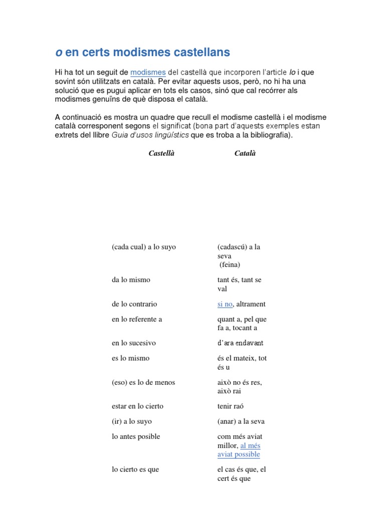 Modismes Castellà-Valencià | PDF