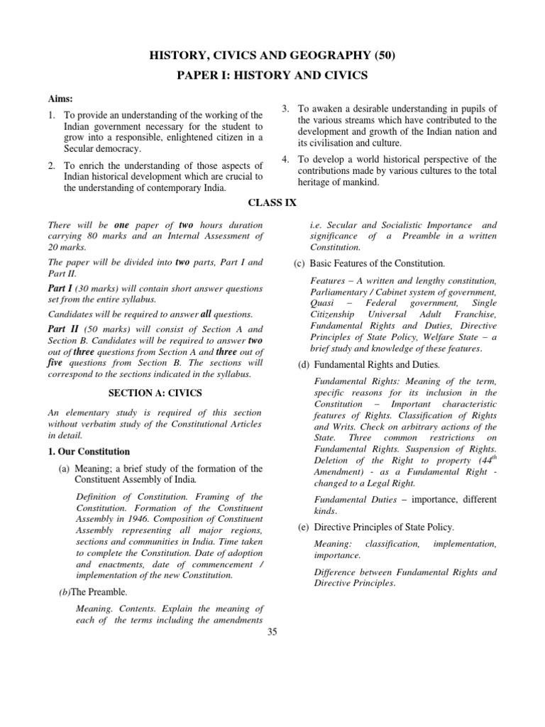 History, Civics and Geography (50) Paper I: History and Civics | PDF