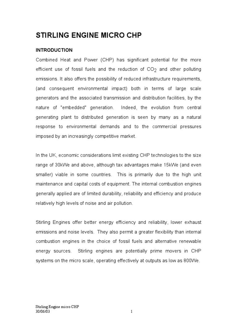 Stirling Engine Micro CHP | PDF | Cogeneration | Internal Combustion Engine