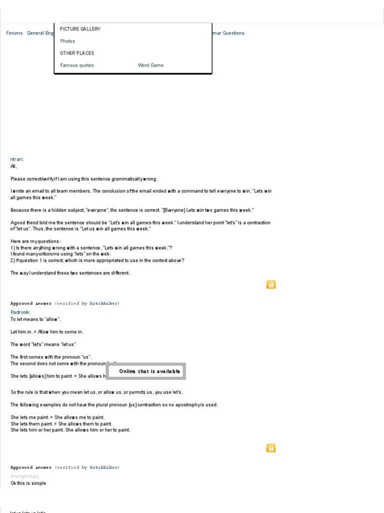 Lets Vs Let's | PDF | Grammatical Number | Verb