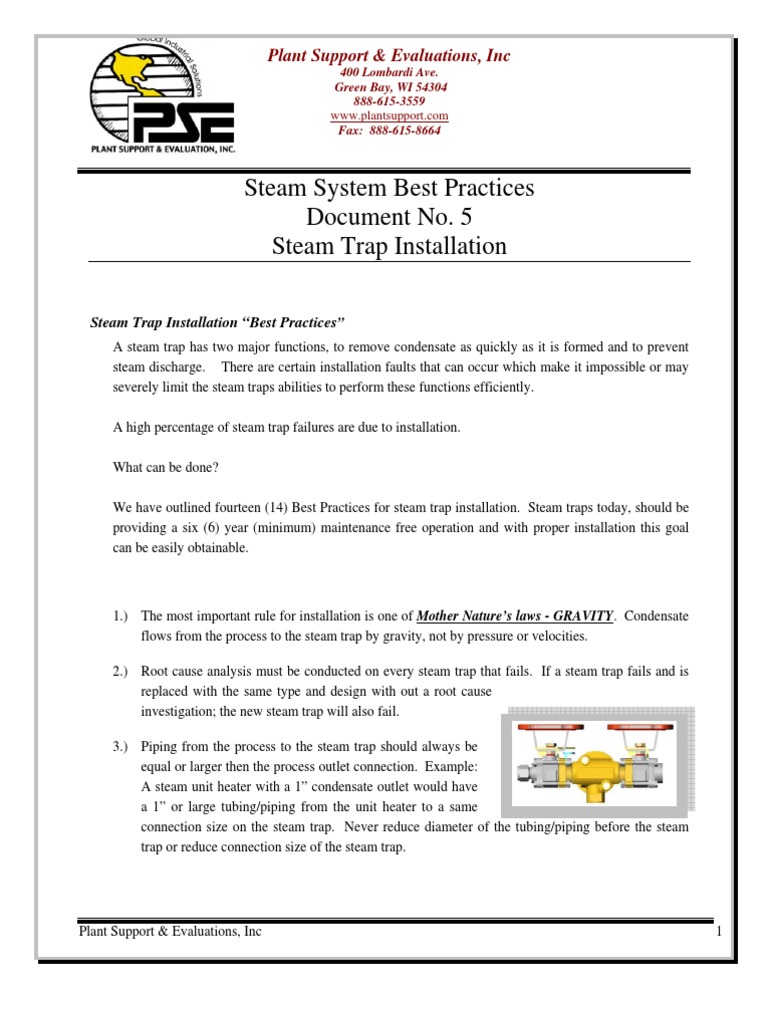 Steam System Best Practices Document No. 5 Steam Trap Installation ...