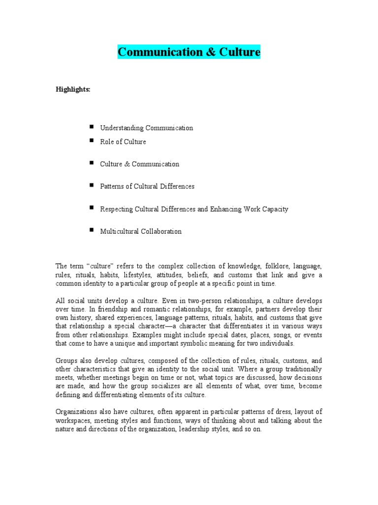 Culture's Impact on Communication | PDF | Traditions | Norm (Social)