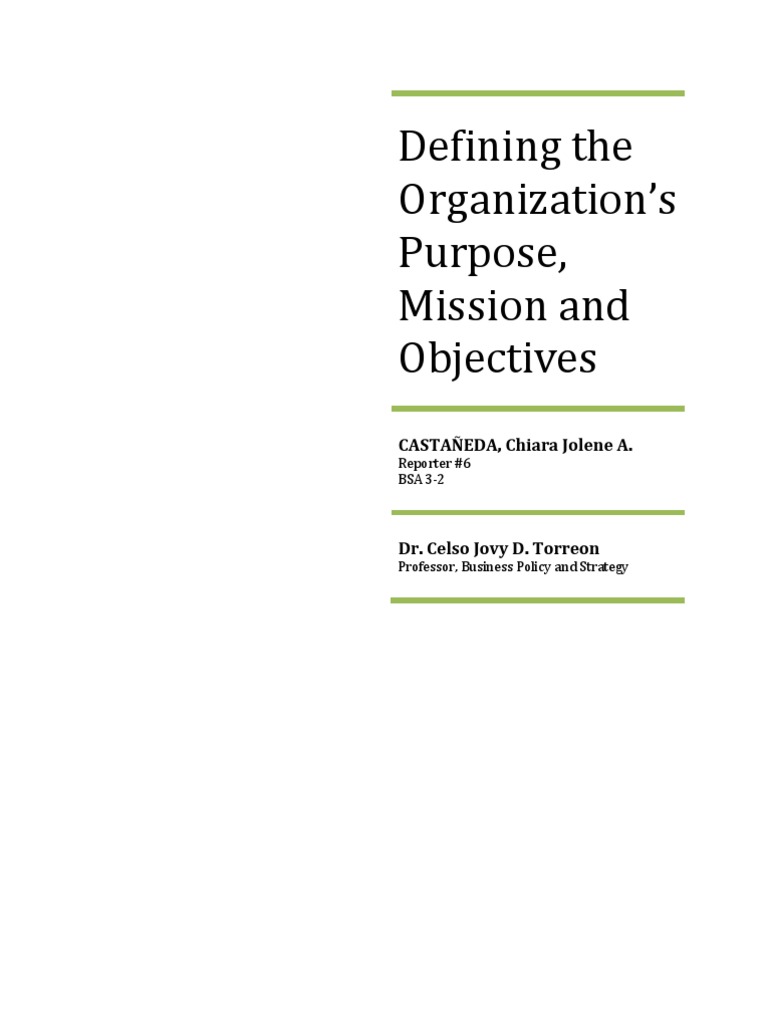 Defining Organization's Vision, Mission and Objectives | PDF | Goal ...