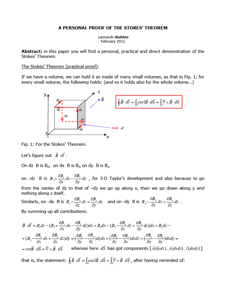 A PERSONAL PROOF of the STOKES' THEOREM-Una Dimostrazione Personale Del Teorema Di Stokes ...