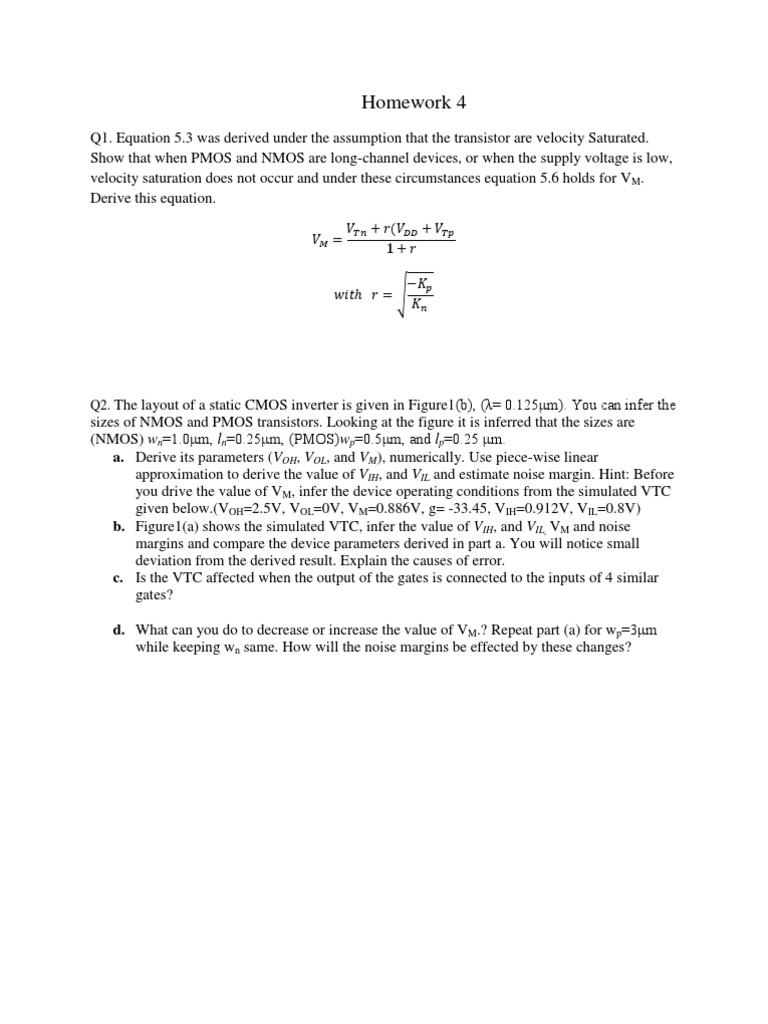 Chapter 5 Problems CMOS INVERTER | PDF | Cmos | Mosfet