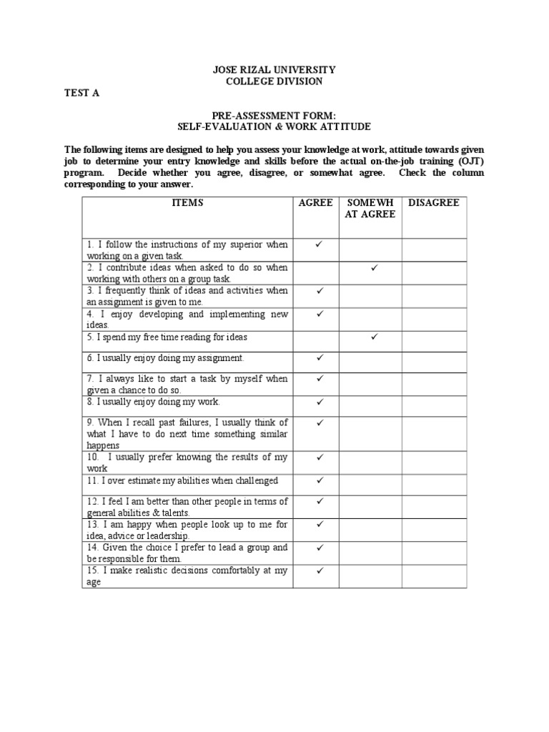 Jru Pre-Assessment Form | Download Free PDF | Time Management ...