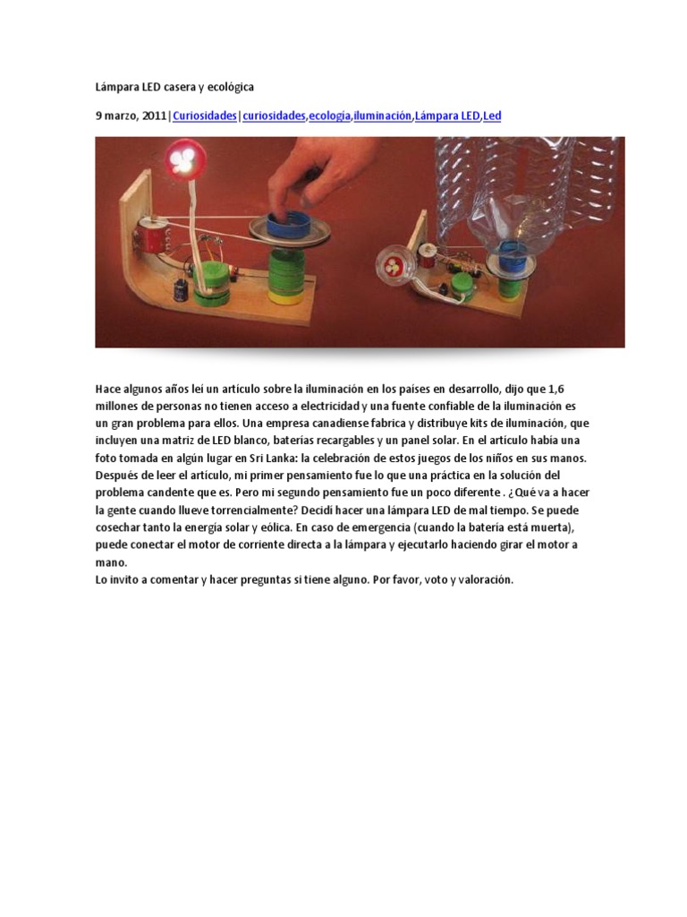 Lámpara LED Casera y Ecológica | PDF | Diodo emisor de luz | Tornillo