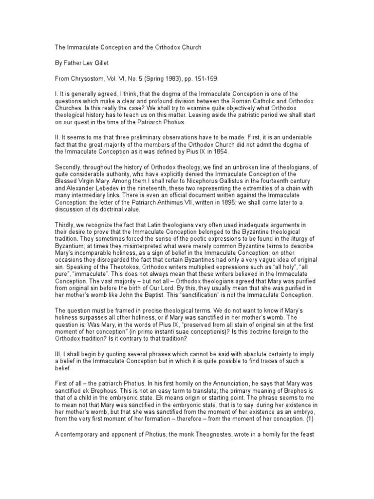 The Immaculate Conception and The Orthodox Church | Download Free PDF ...