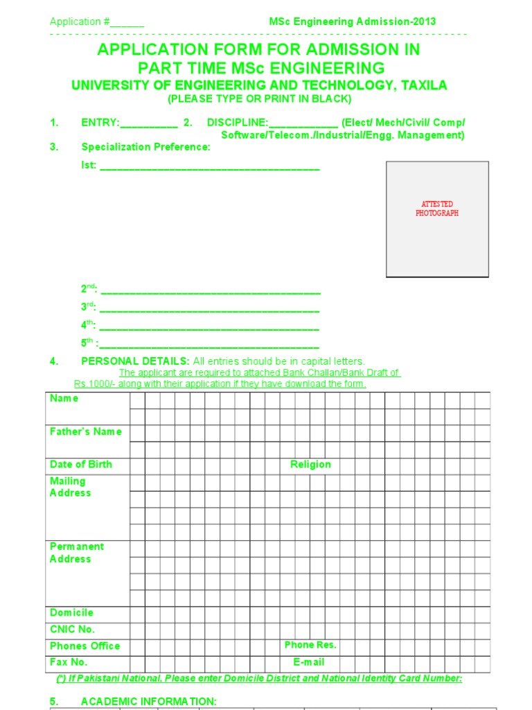 MSC Part Time Application Form | PDF | Career & Growth | Business