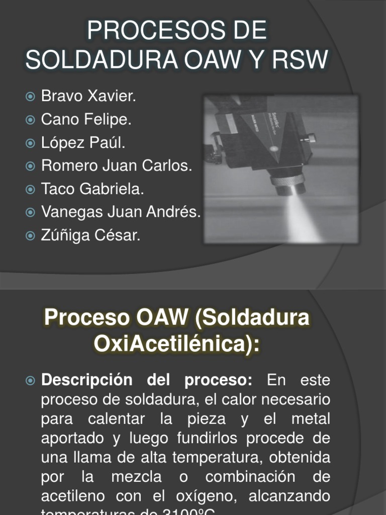 Presentacion Procesos OAW RSW | PDF | Soldadura | Construcción
