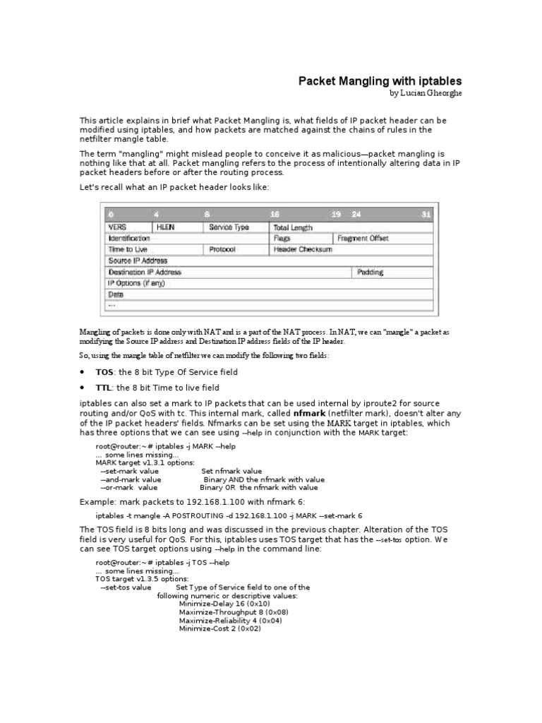 Packet Mangling With Ip Tables | PDF | Voice Over Ip | Firewall (Computing)