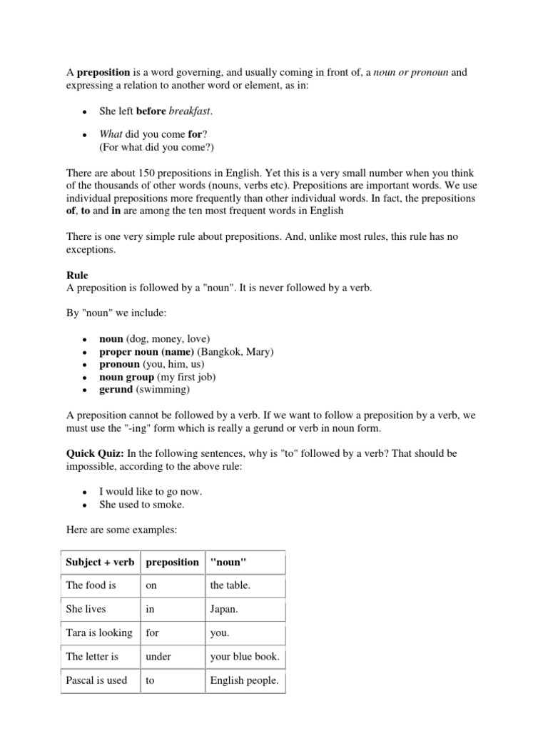 Preposition | PDF | Preposition And Postposition | Verb