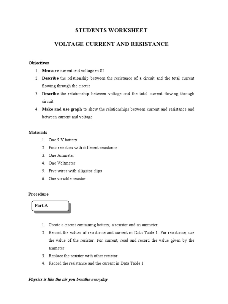Voltage Current and Resistance | PDF | Electrical Resistance And ...