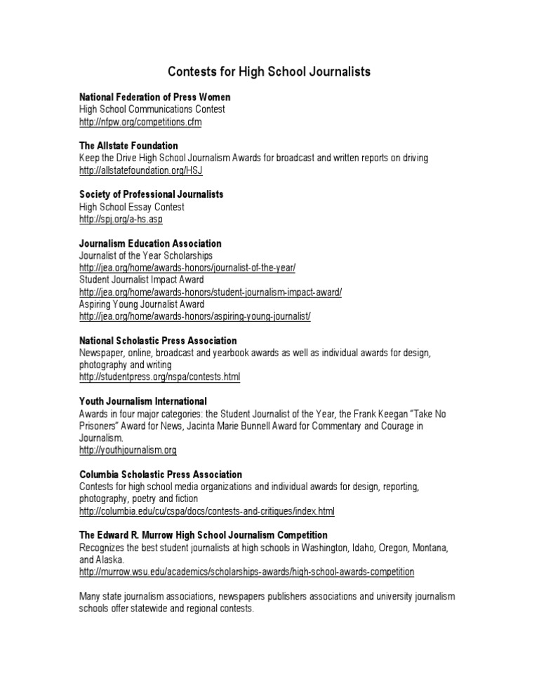 Highschool Journalism Contests | PDF