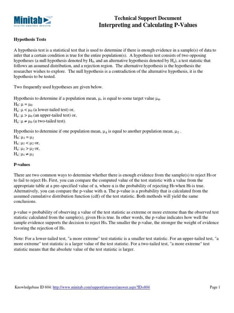 Interpreting and Calculating P-Values - Minitab | PDF | P Value ...
