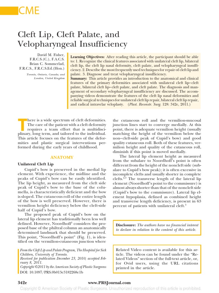 Cleft Lip Cleft Palate And Velopharyngeal 36 Pdf Human Nose Face