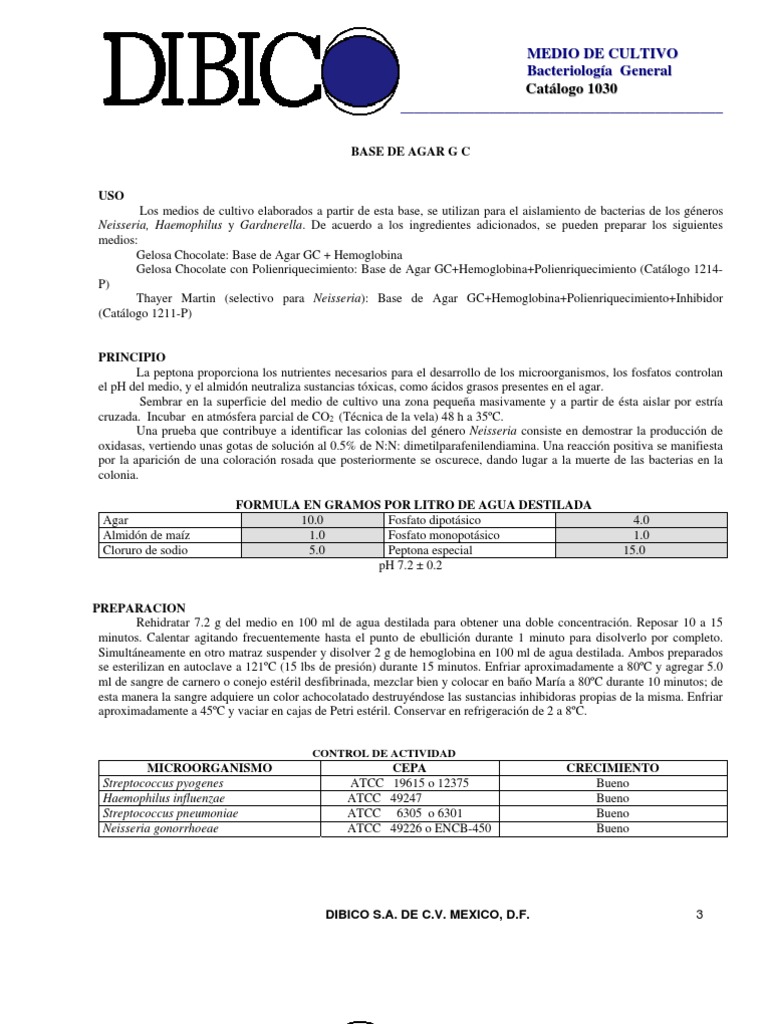 Base de Agar GC para Cultivo Bacteriano | PDF | Microbiología | Química