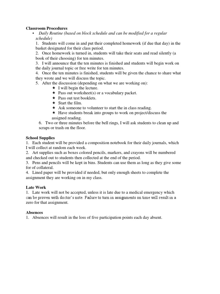 Classroom Procedures Etc | PDF | Homework