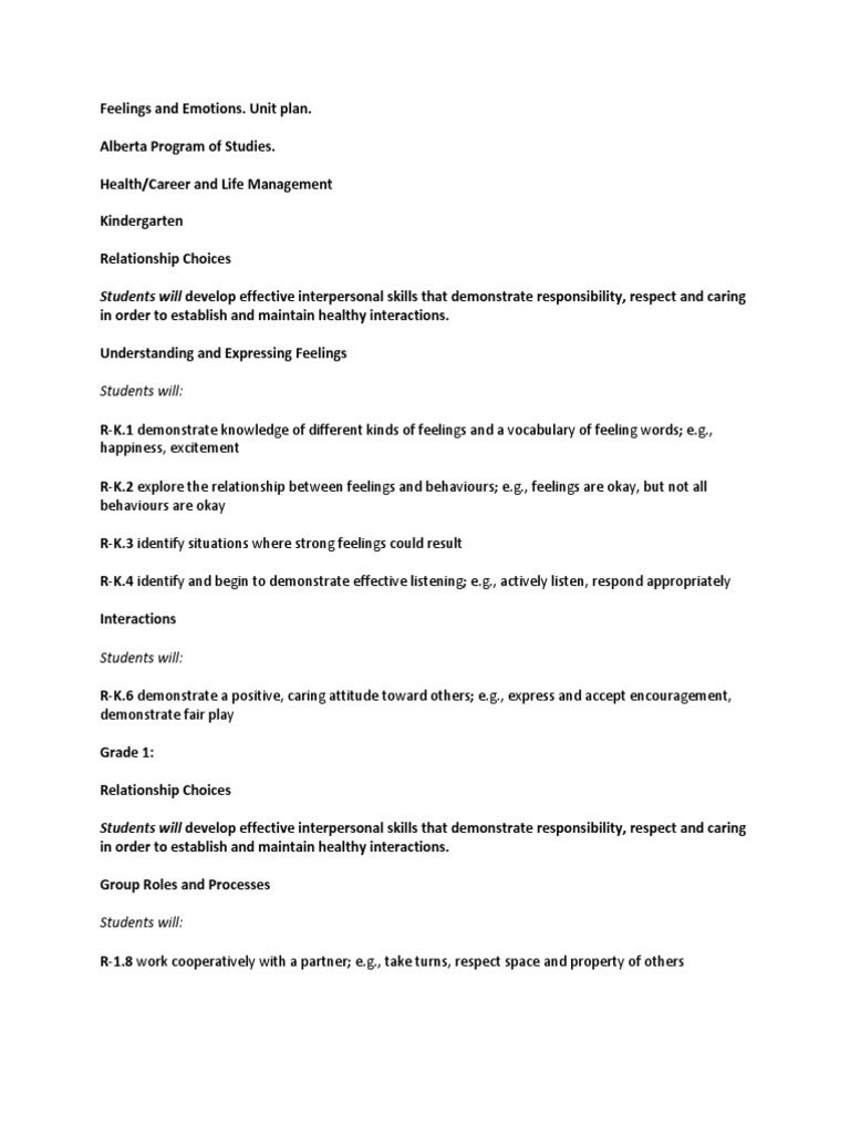 Health and Emotions Unit Plan | PDF