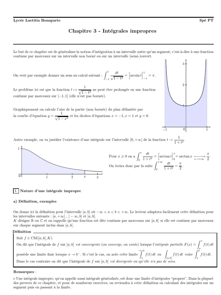 Intégrales Impropres : Convergence et Exemples | PDF | Sciences et ...
